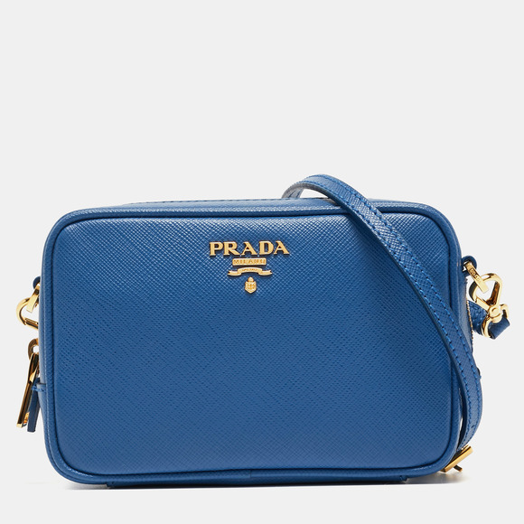 Prada | Bags | Prada Blue Saffiano Lux Leather Mini Top Zip Camera Bag ...